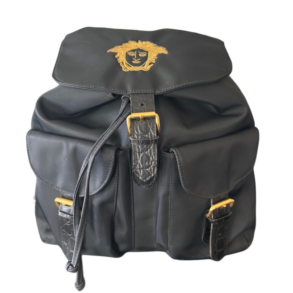Bags | Rare Gianni Versace Backpack Black Nylon Medusa With Coa | Poshmark